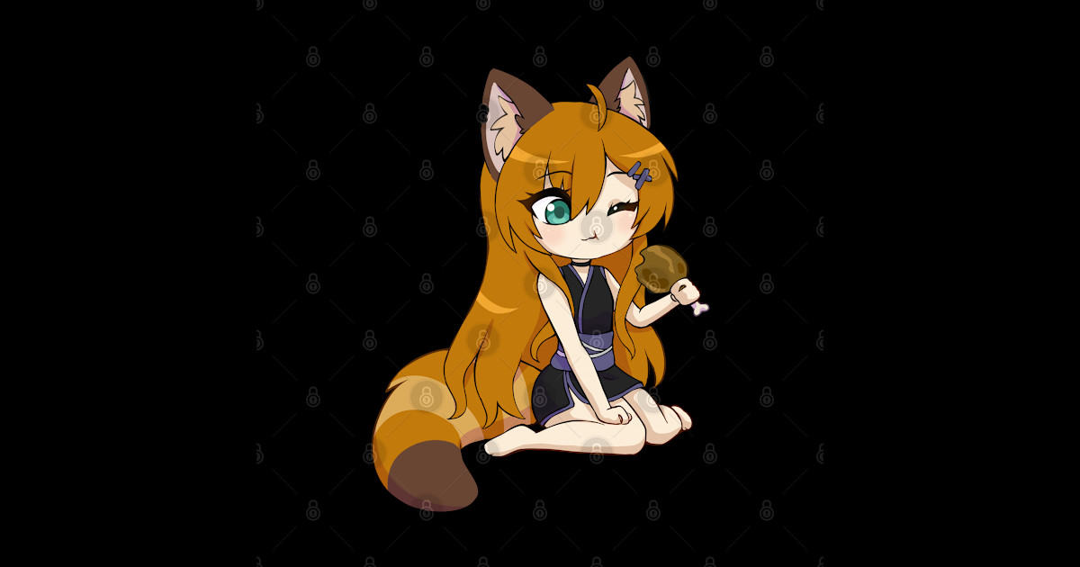 Chibi neko eating meat - Chibi - Magnet | TeePublic