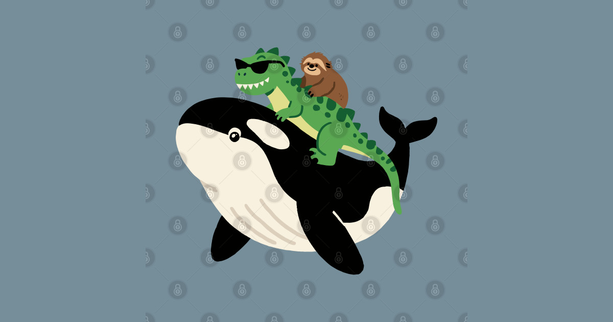T-Rex Dinosaur Sloth Riding Orca Whale Funny - Happy Animals - T-Shirt ...