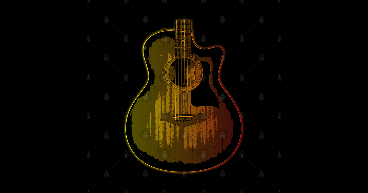 Guitar art | Yellow red - Guitar - Sticker | TeePublic