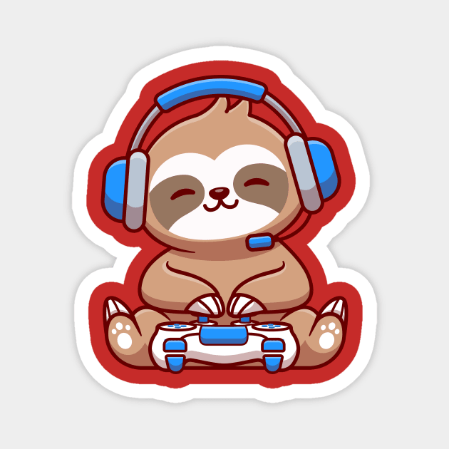 Cute Sloth Gaming Cartoon - Cute Sloth Gaming Cartoon - Magnet | TeePublic