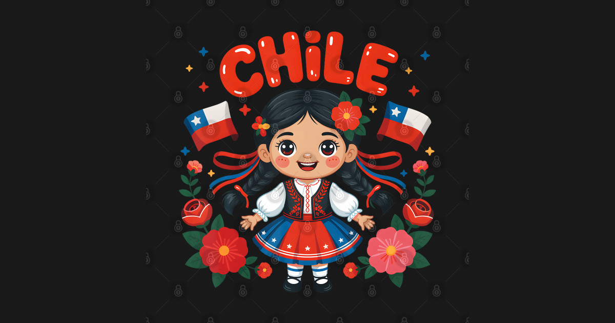 Chile Traditional With Flags And Flowers For - Chilean Girl Dress - T ...