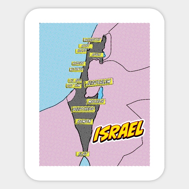 Israel Pop Art Map - Israel Pop Art Map - Sticker | TeePublic