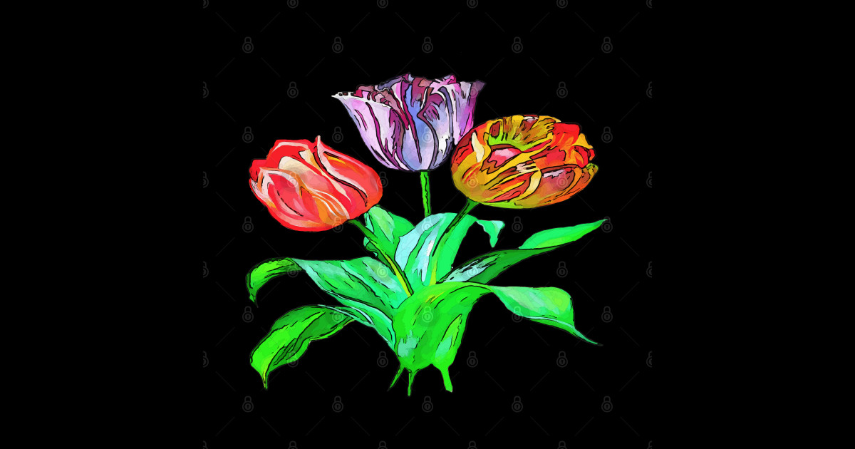 Tulip Trio Colorful Artistic Flowers Vector - Tulip Flowers - Magnet ...