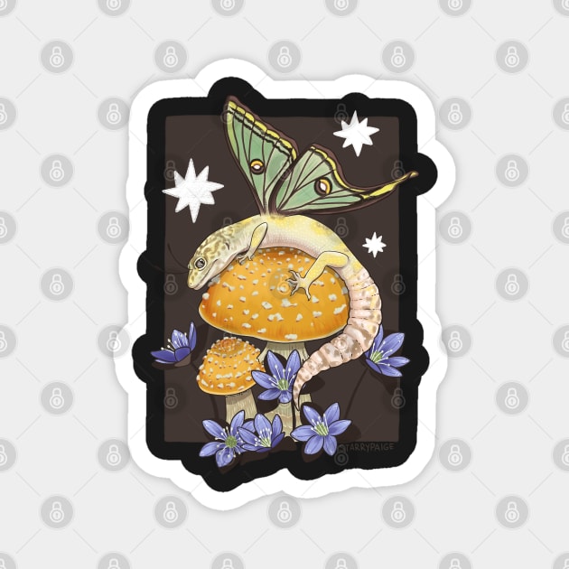 Fairy Leopard Gecko with Spanish Moon Moth Wings on a Yellow Fly Agaric ...