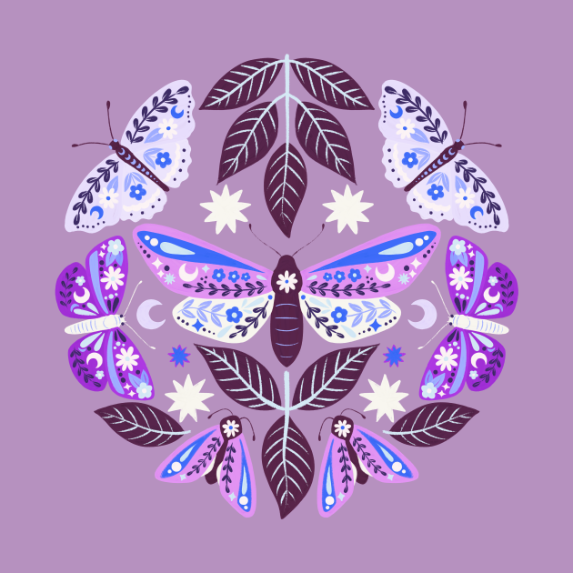 Purple Moths Folk Art - Moths Aesthetic - Pin | TeePublic