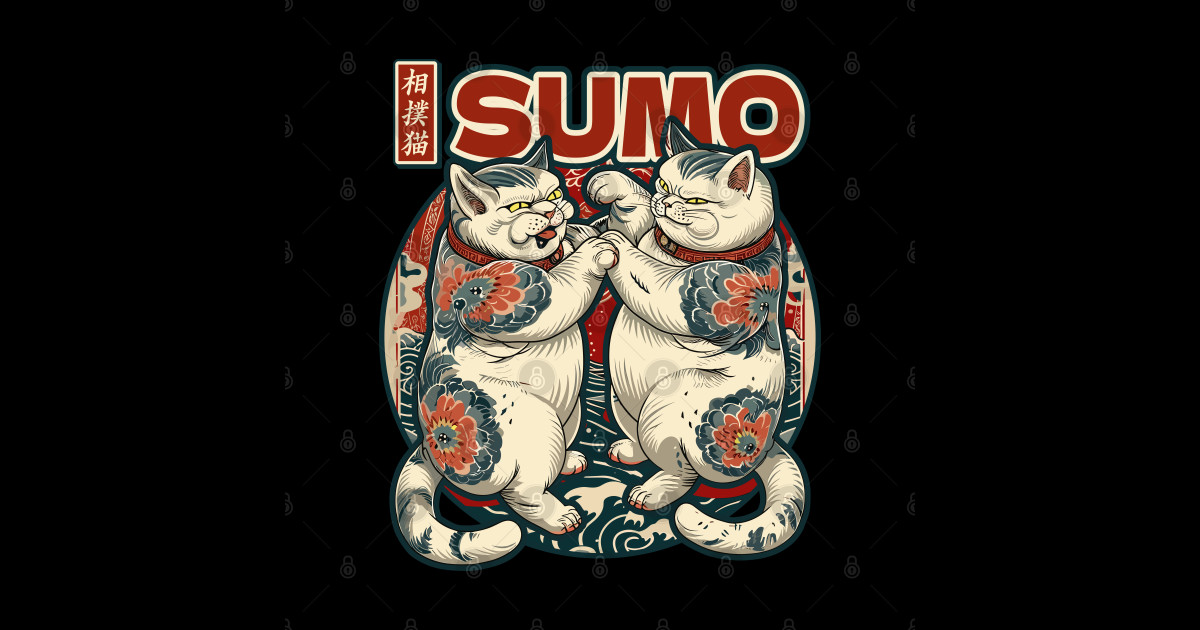 Japanese Sumo Wrestling Cats - Sumo Cat - Sticker | TeePublic
