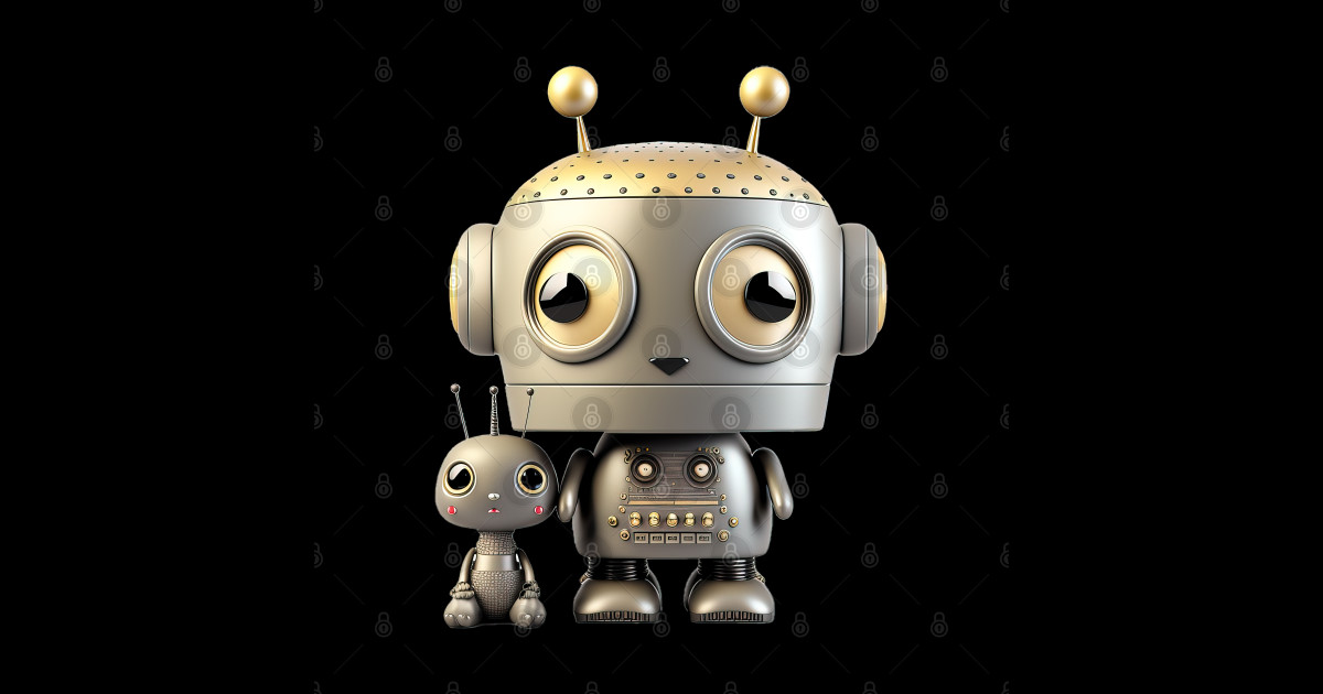 Cute Vintage Robot with Sidekick - Robot - Sticker | TeePublic