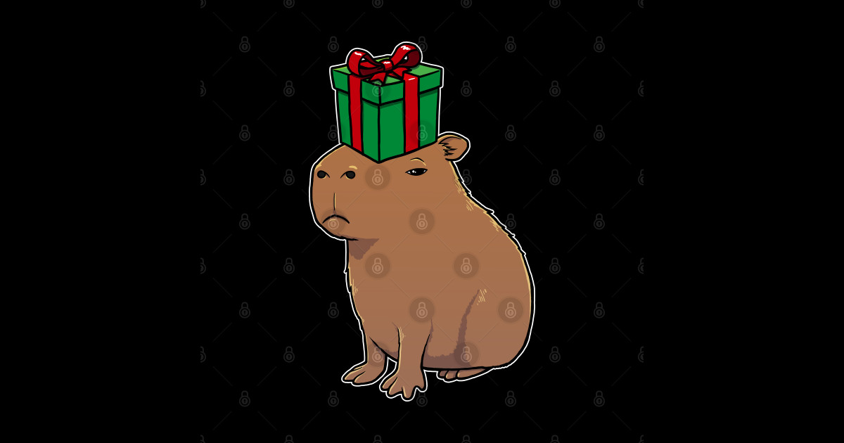 Capybara with a Christmas present on its head - Capybara Christmas Gift ...
