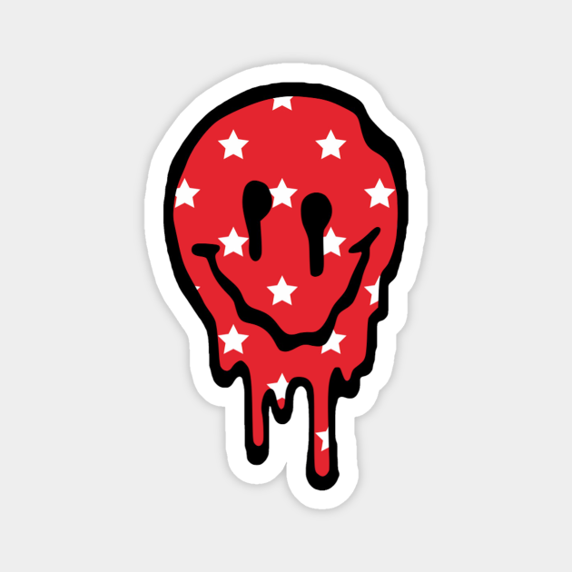 Red Stars Drippy Smiley Face - Shaka - Magnet | TeePublic