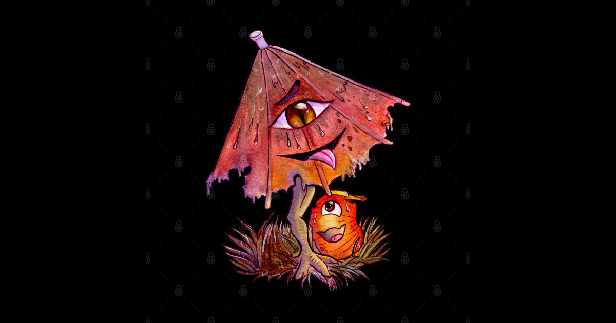 Kasa-obake and chochin-obake in the rain - Cute Yokai Umbrella And ...