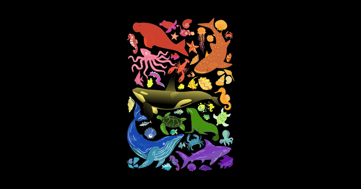 Multicoloured rainbow ocean animal sea creatures - Multicolored Ocean ...