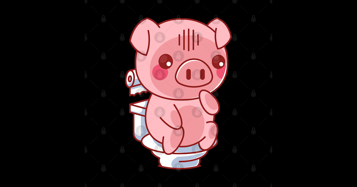 Cute pig pooping on the toilet - Animal - Sticker | TeePublic