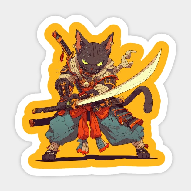 samurai cat - Samurai Cat - Sticker | TeePublic