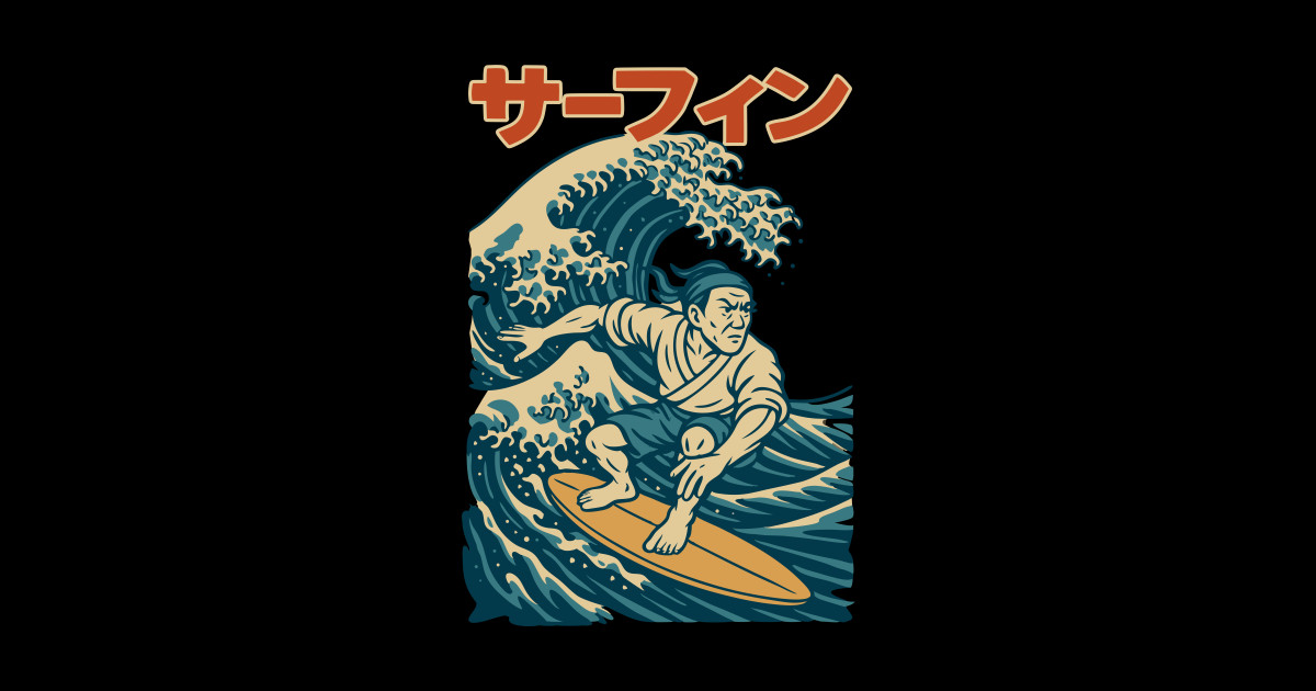 Surf Samurai Ukiyo-e Style Design - Samurai Surfer - Sticker | TeePublic