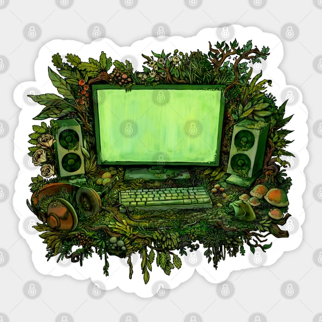 Overgrown Gaming Computer - Overgrown Computer - Sticker | TeePublic