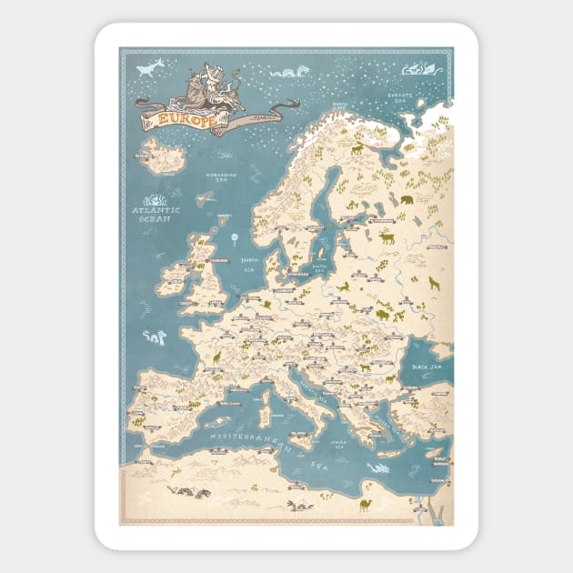 Europe map hand drawn illustrations - Europe Map - Sticker | TeePublic