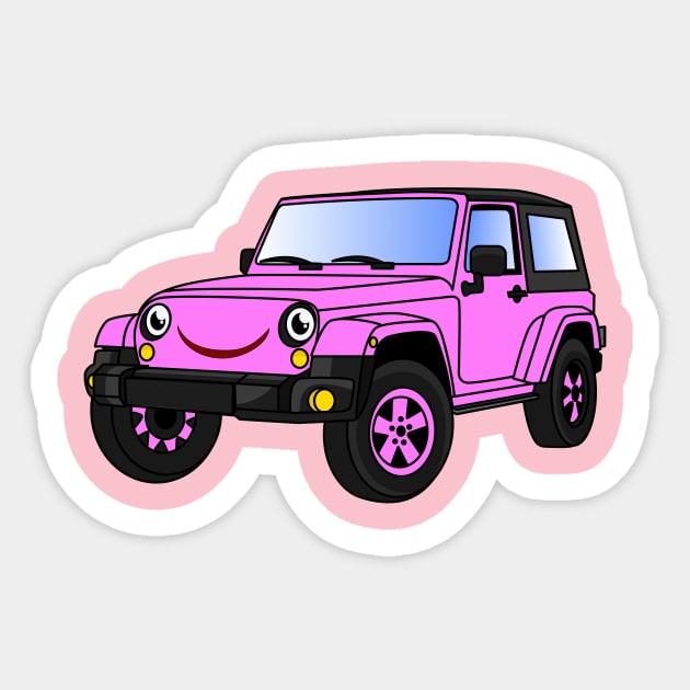 Cute pink car cartoon - Cute Pink Car Cartoon - Sticker | TeePublic