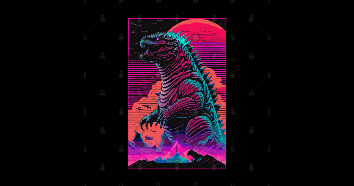 Synthwave Godzilla - Synthwave Godzilla - Sticker | TeePublic