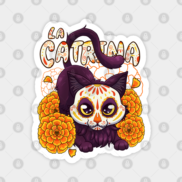 black furry cute cat with catrina skull mask and flowers - Furry Black ...