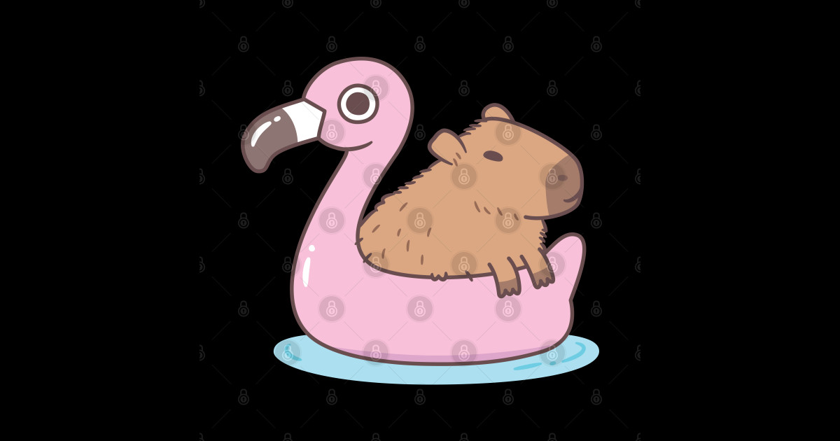 Cute Capybara Chillin On Flamingo Pool Float - Capybara - Posters and ...