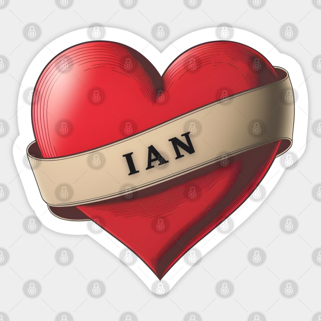 Ian - Lovely Red Heart With a Ribbon - Ian - Sticker | TeePublic