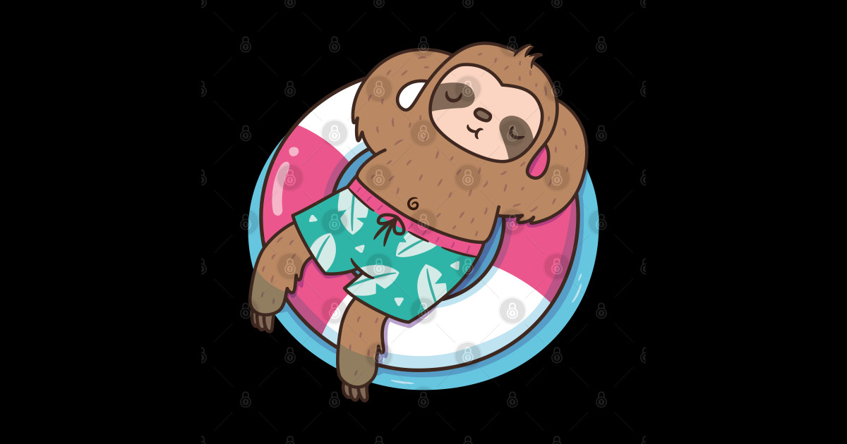 Cute Sloth Chilling On Pool - Beach Vacation - Sticker | TeePublic