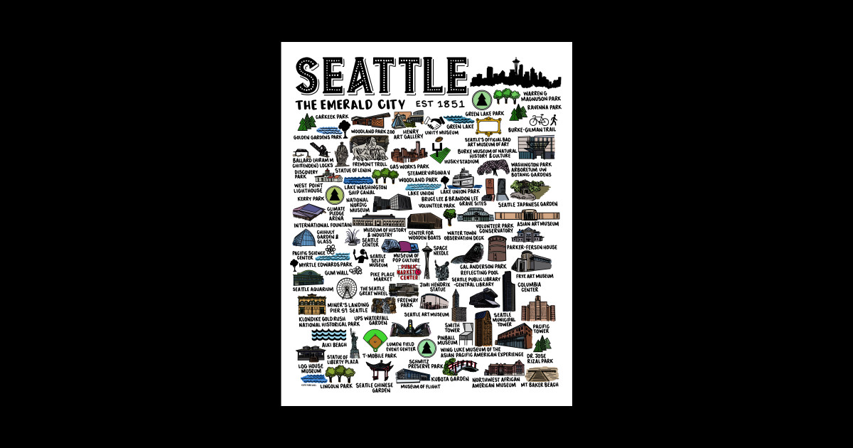 Seattle Map - Seattle - Sticker | TeePublic