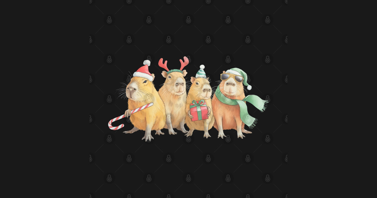 Funny Capybaras Christmas Cute Capybara Xmas Santa Reindeer - Capybaras ...