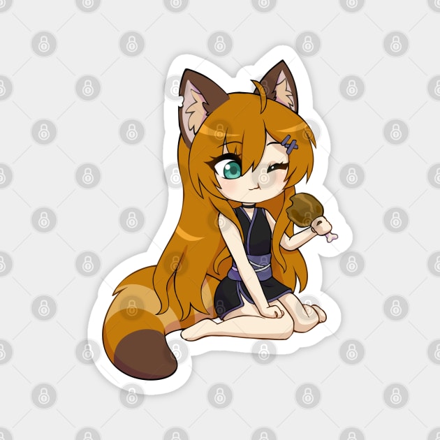 Chibi neko eating meat - Chibi - Magnet | TeePublic