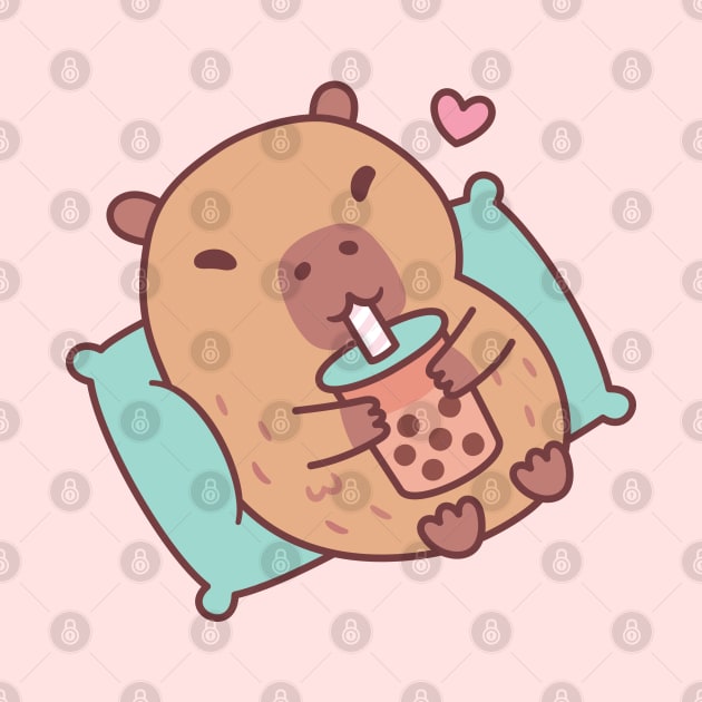 Cute Capybara Chilling And Drinking Bubble Tea - Cute Capybara - Pin | TeePublic