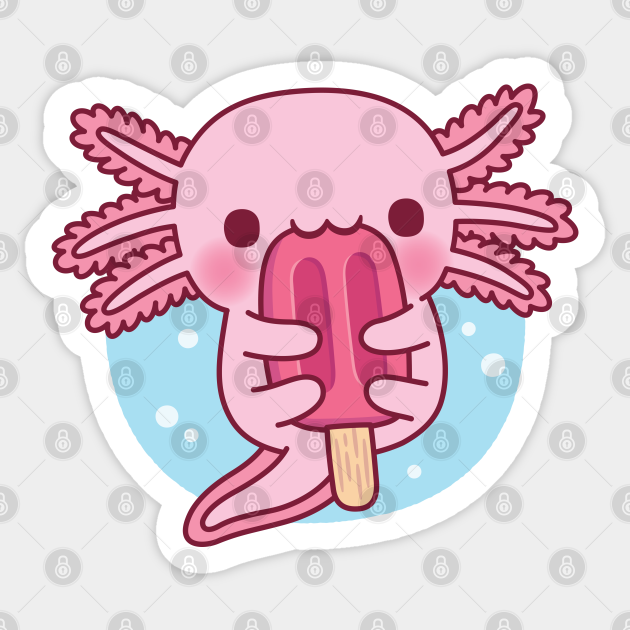 Cute Axolotl Eating Popsicle Ice Cream - Cute Axolotl - Sticker | TeePublic