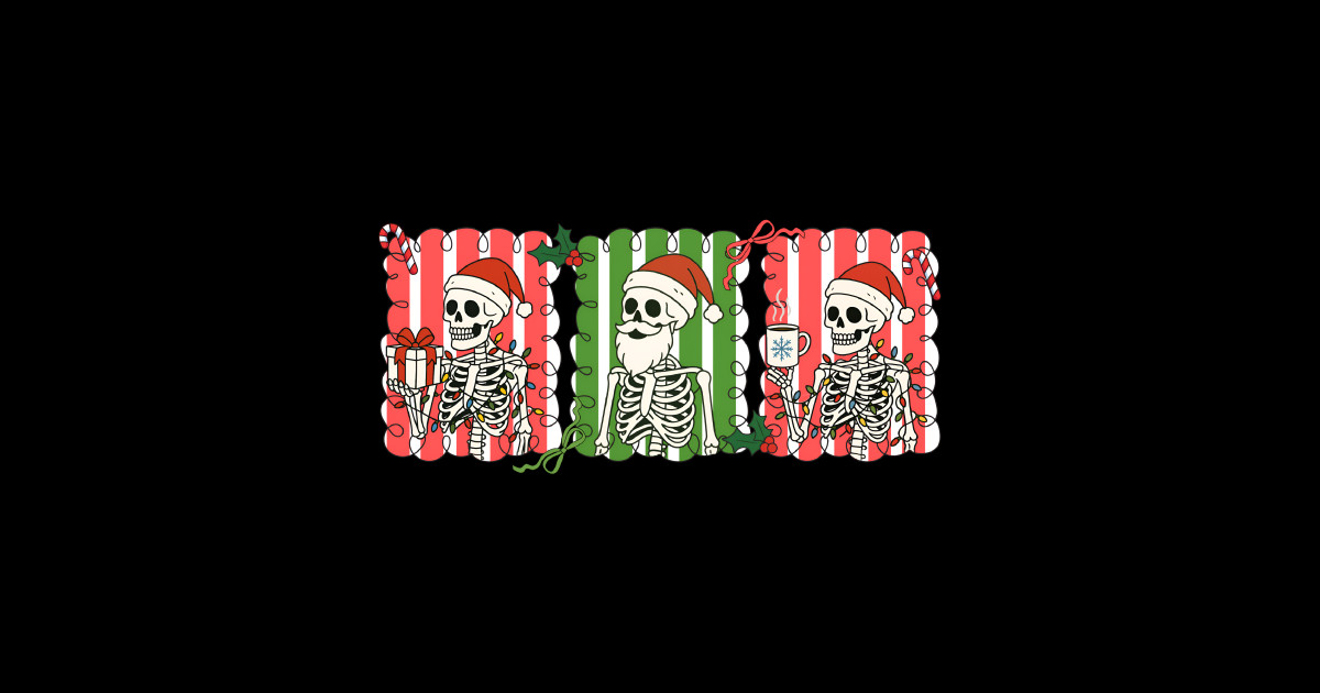 Funny Christmas Skeleton Trio With Santa Hats - Skeleton Christmas ...