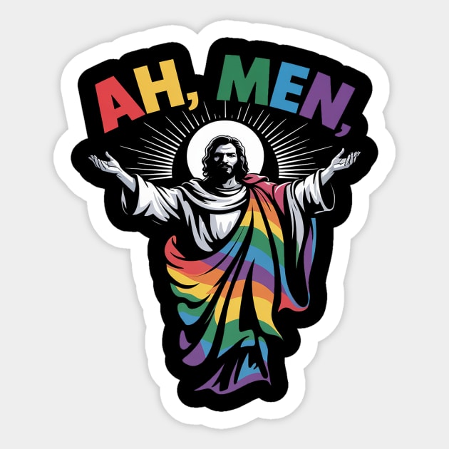 Ah Men Funny LGBT Gay Pride Jesus Rainbow Flag Christian - Lgbt Pride ...
