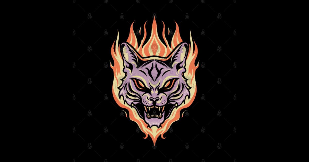 Flaming Cat Tattoo - Fierce Fire Kitty - Skull Tattoo - Sticker | TeePublic