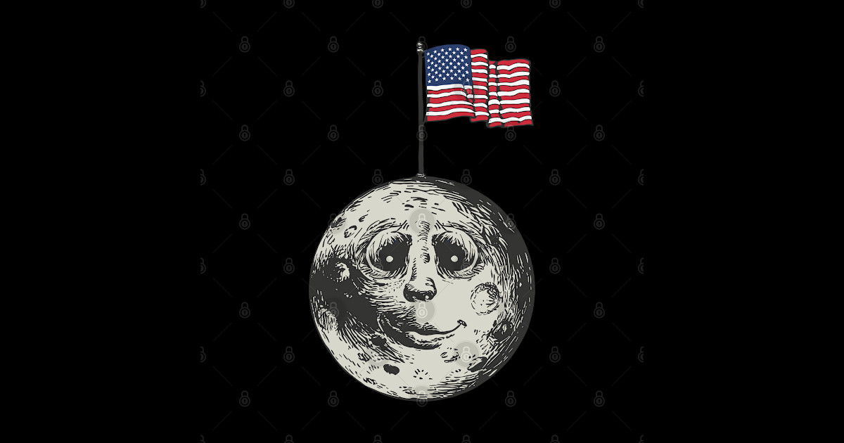 Moon With An American Flag - Funny 4th of July - USA - Funny Moon ...