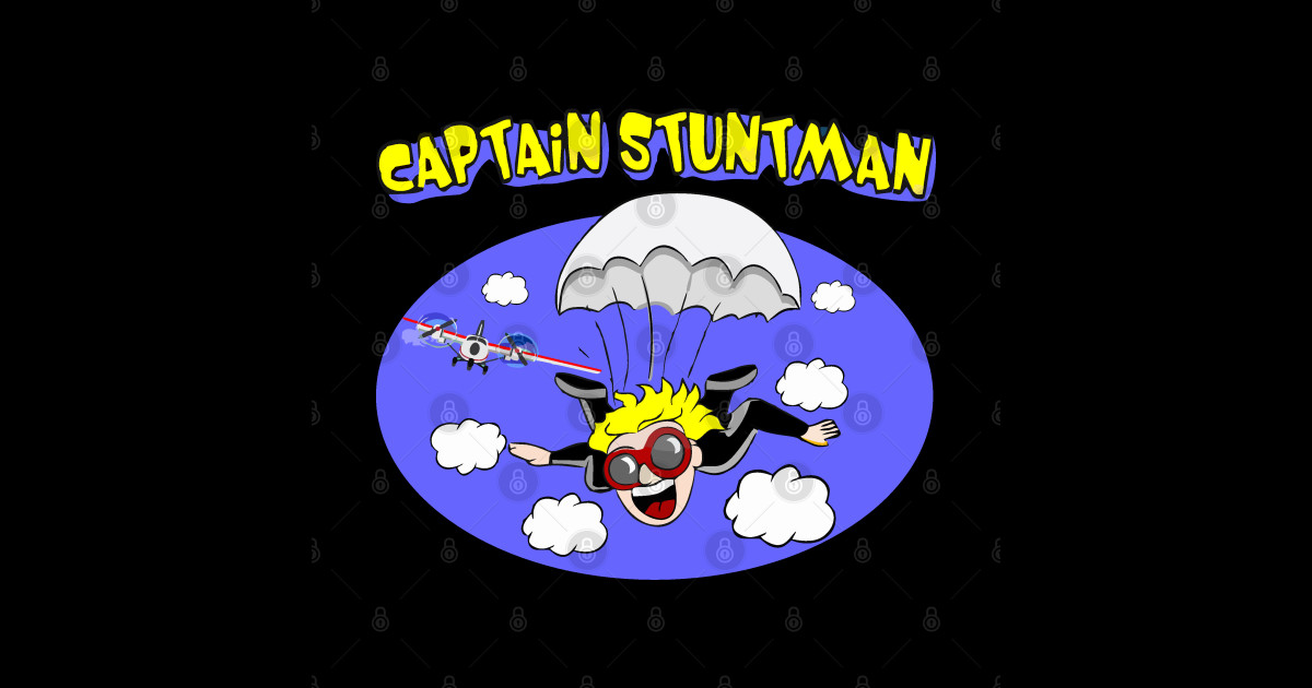 Captain Stuntman - Fly - Parachute - Sticker | TeePublic