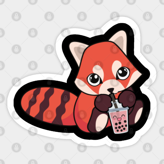 Kawaii Red Panda Drinking Boba Tea - Red Panda - Sticker | TeePublic