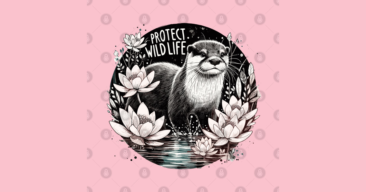 Protect Wildlife - Otter and water lilies - Protect Wildlife - T-Shirt ...