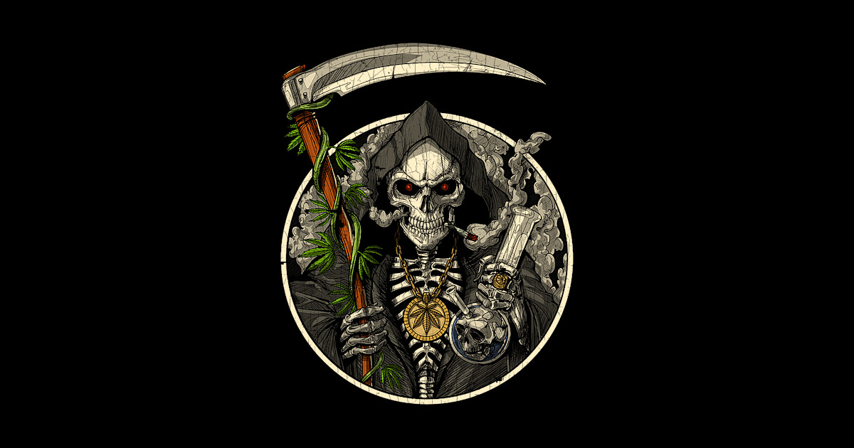Vintage Grim Reaper Smoking Weed - Weed - Sticker | TeePublic