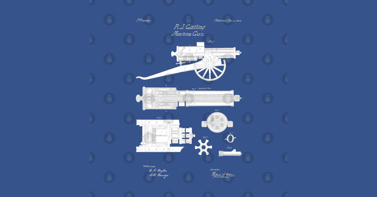 Gatling Gun Patent - 1862 Machine gun - ABpng - Gatling Gun - T-Shirt ...
