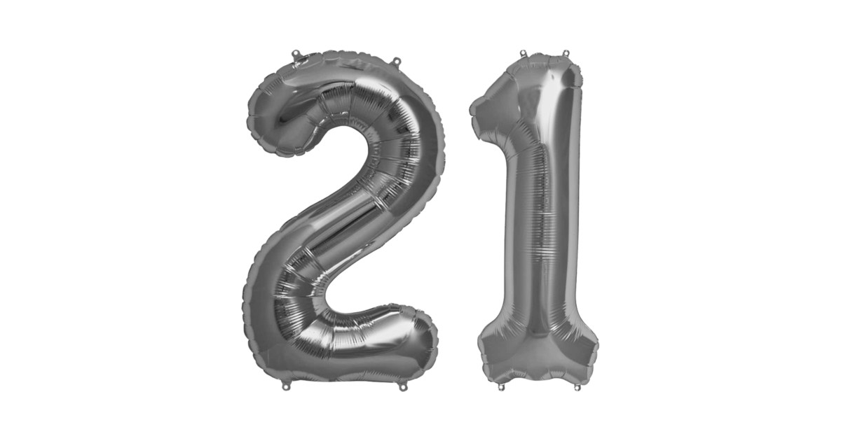 Silver Grey 21st Birthday Metallic Helium Balloons Numbers - 21st ...