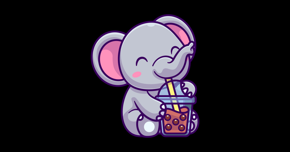 Cute Elephant Drink Boba Milk Tea Cartoon - Cute Elephant Drink Boba ...