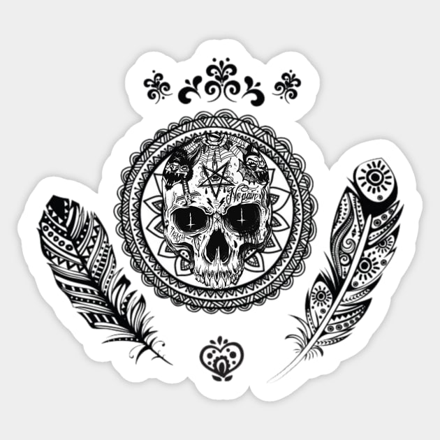 Feathered death - Mandala - Sticker | TeePublic