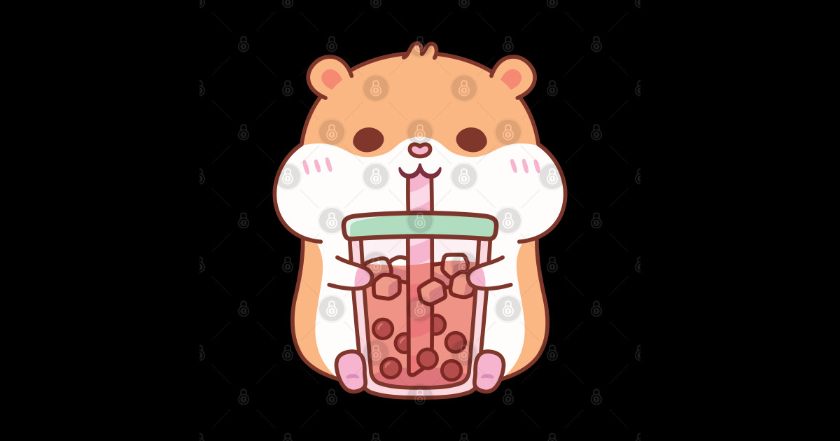 Cute Chubby Hamster Drinking Bubble Tea - Cute Hamster - Sticker ...