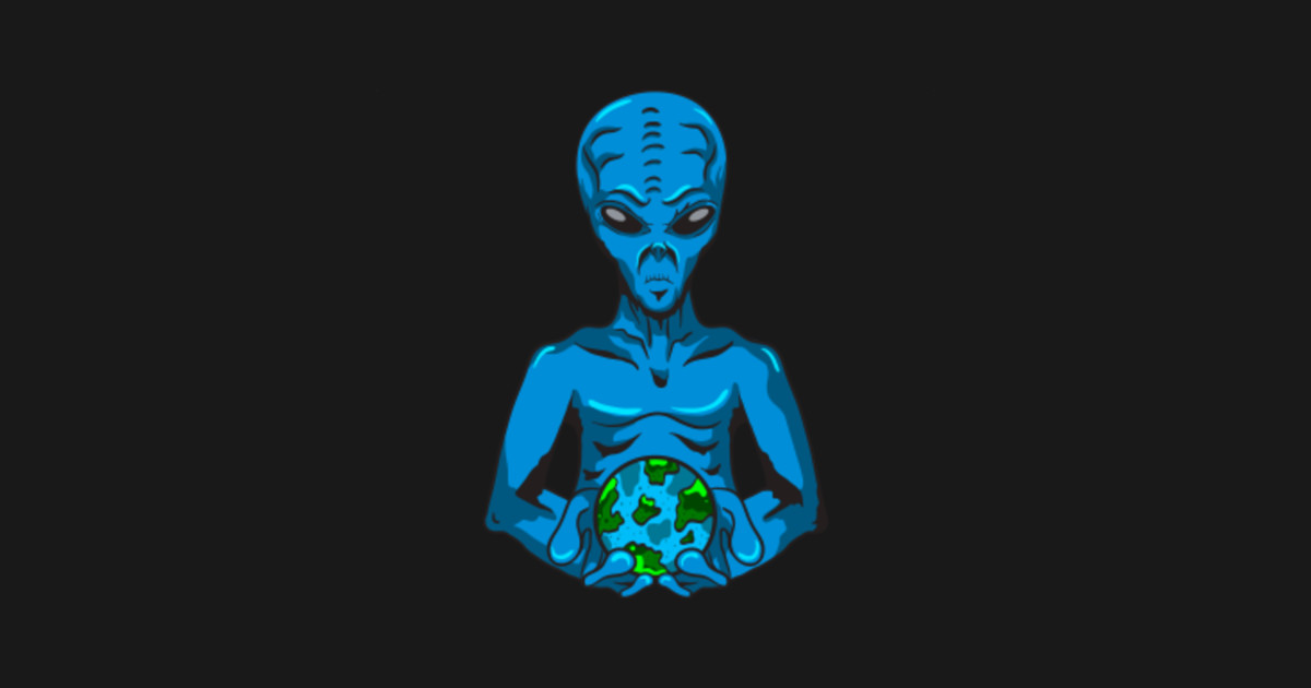 Blue Alien Holding Earth-like Crystal Ball Tells - Halloween - Tank Top ...