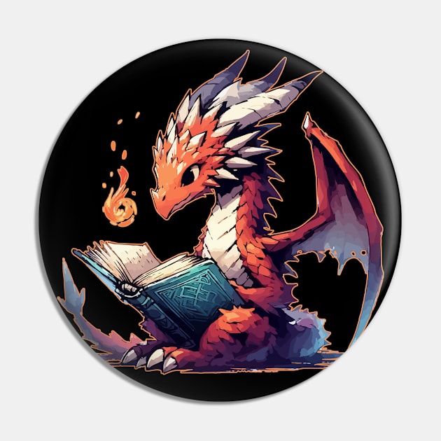 Fantasy Magical Red Dragon Reading Book - Fantasy Reader - Pin | TeePublic