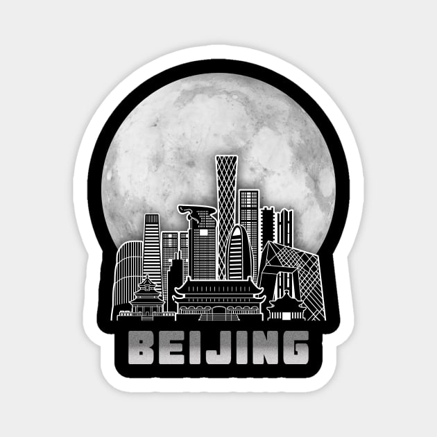 Beijing China Skyline Full Moon - Beijing - Magnet | TeePublic