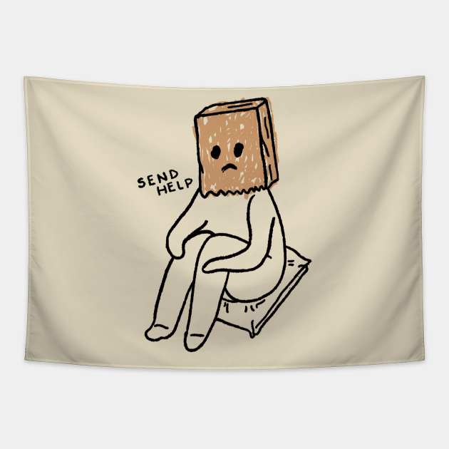 Stick Figure Send Help Cardboard Bag - Sarcasm Sayings - Tapestry ...
