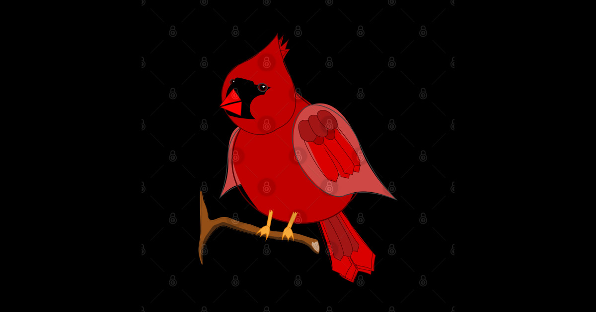 Cute Chubby Red Cardinal Bird on Branch - Red Cardinal Bird - Sticker ...