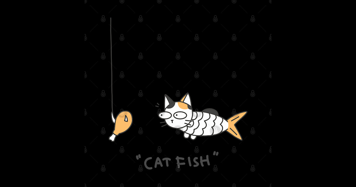 Fishing a CatFish - Calico Cat - Cute Cats - Sticker | TeePublic
